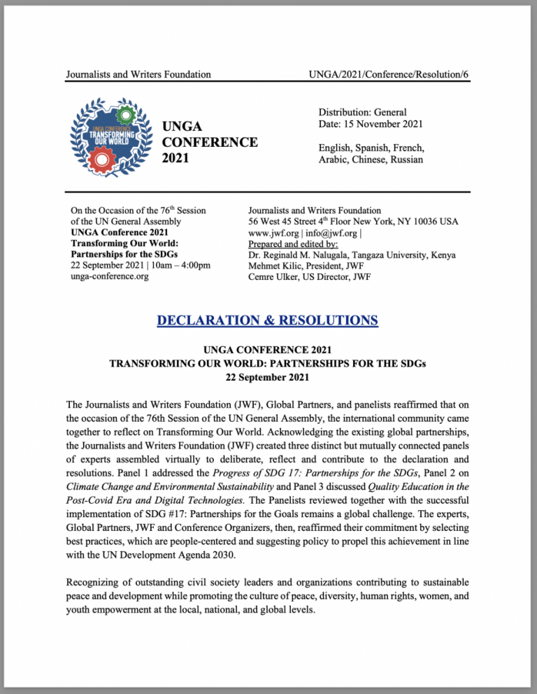 Declaration & Resolution - UNGA Conference